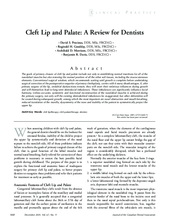 (PDF) Cleft lip and palate: a review for dentists
