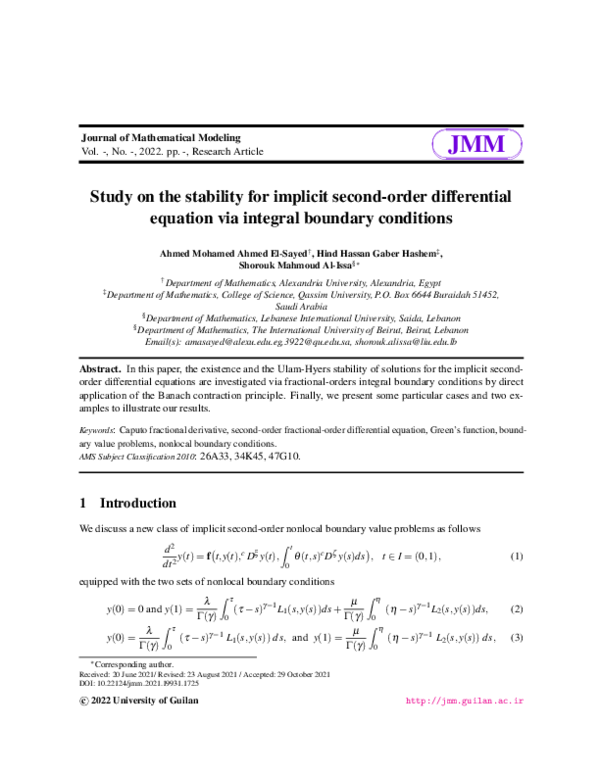(PDF) Study on the stability for implicit second-order differential equation via integral ...