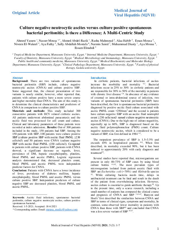 (PDF) Culture negative neutrocytic ascites versus culture positive ...