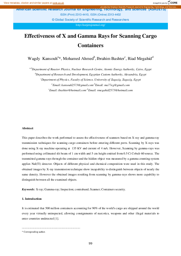 (PDF) Effectiveness of X and Gamma Rays for Scanning Cargo Containers