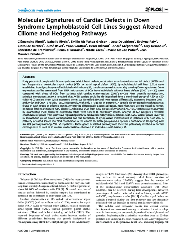 (PDF) Molecular Signatures of Cardiac Defects in Down Syndrome ...