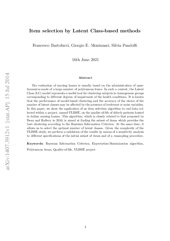 (PDF) Item selection by Latent Class-based methods | I.K. Wardani - Academia.edu