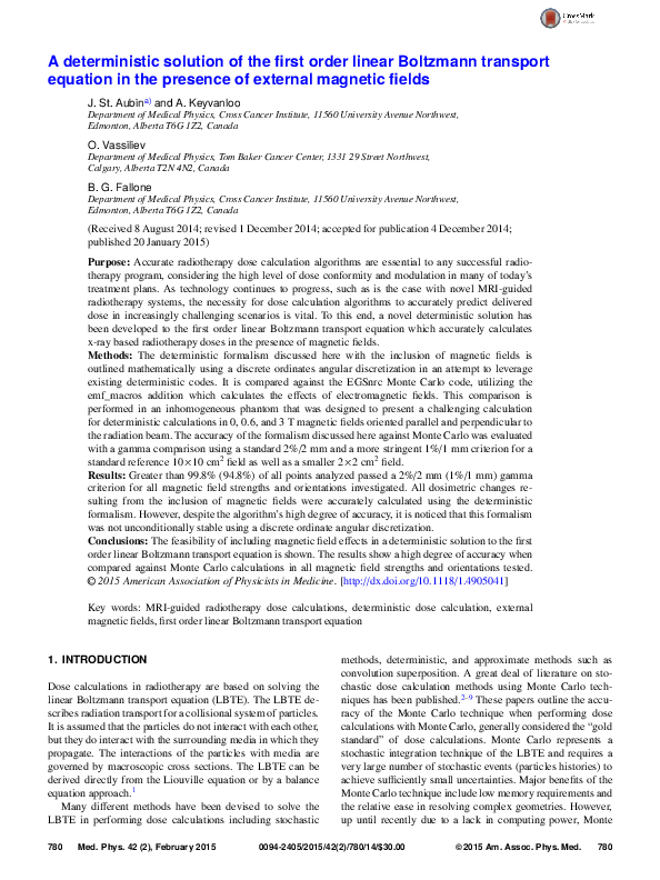 Pdf A Deterministic Solution Of The First Order Linear Boltzmann Transport Equation In The