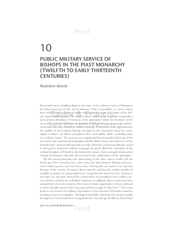 (PDF) Public Military Service of Bishops in the Piast Monarchy (Twelfth ...