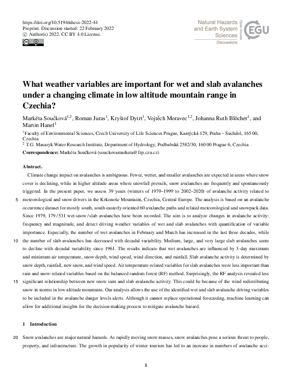 (PDF) What weather variables are important for wet and slab avalanches ...