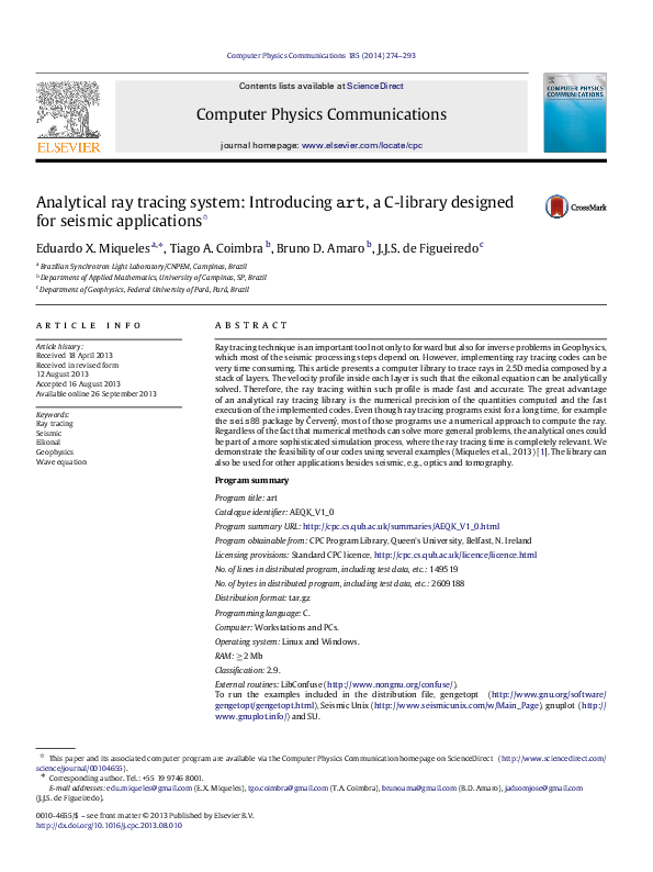 (PDF) Analytical ray tracing system: Introducing art, a C-library designed for seismic applications