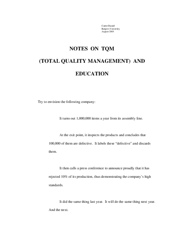 (PDF) Notes on TQM (Total Quality Management) and Education
