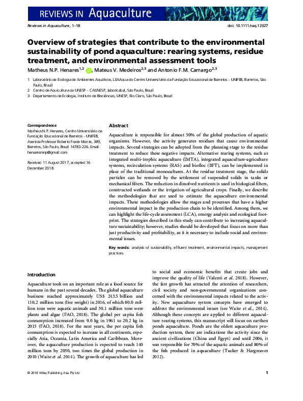 (PDF) Overview of strategies that contribute to the environmental sustainability of pond ...