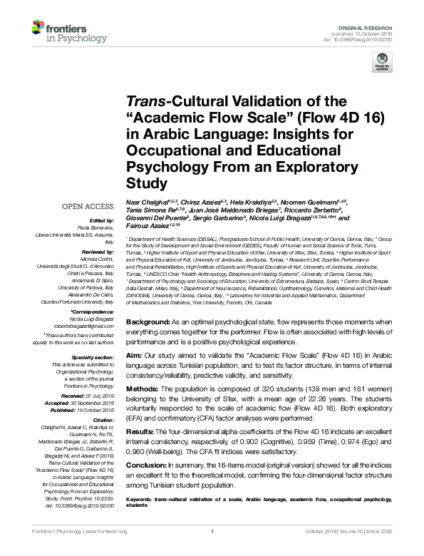 (PDF) Trans-Cultural Validation of the “Academic Flow Scale” (Flow 4D 16) in Arabic Language ...