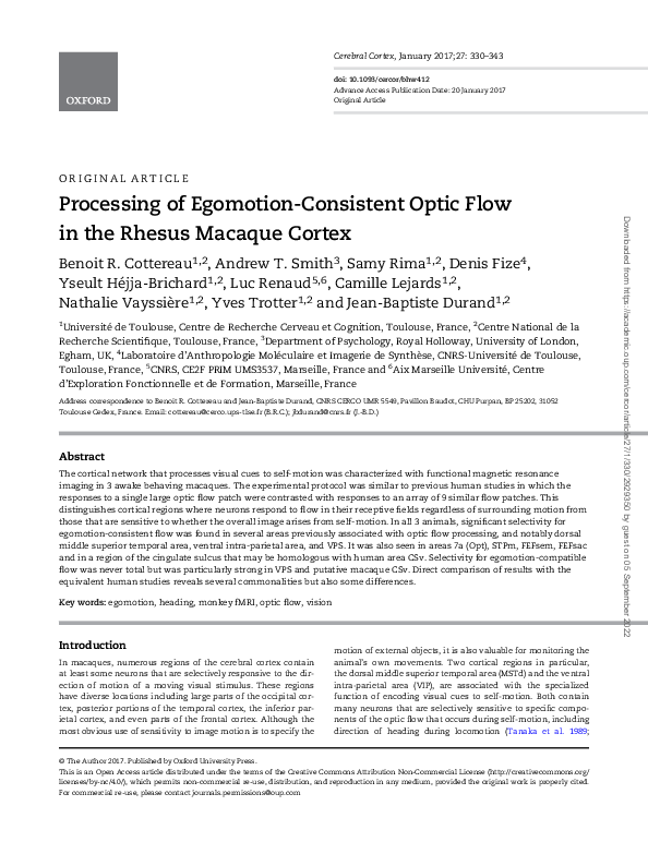 (PDF) Processing of Egomotion-Consistent Optic Flow in the Rhesus Macaque Cortex | Yseult Héjja ...