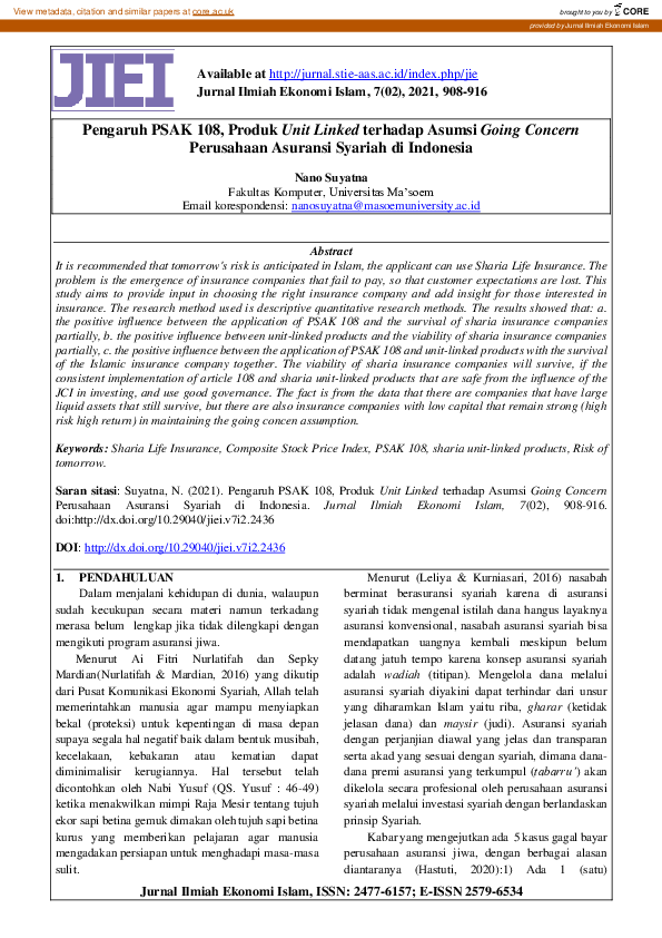 (PDF) Pengaruh PSAK 108, Produk Unit Linked terhadap Asumsi Going ...