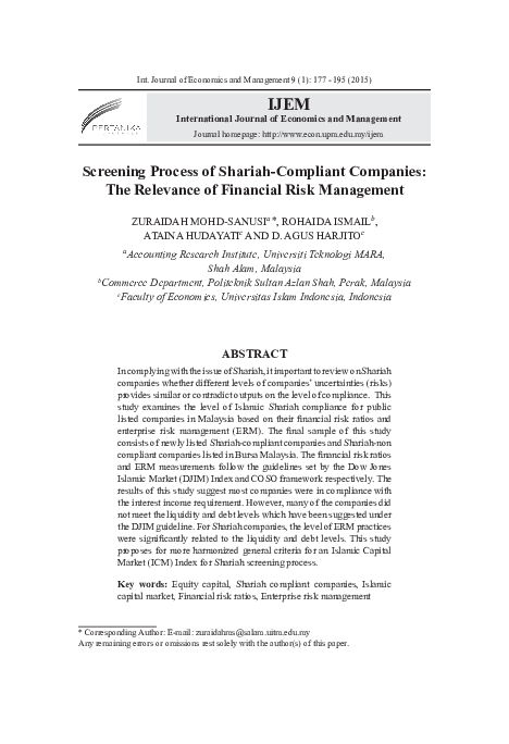 (PDF) Screening process of shariah-compliant companies: enterprise risk ...