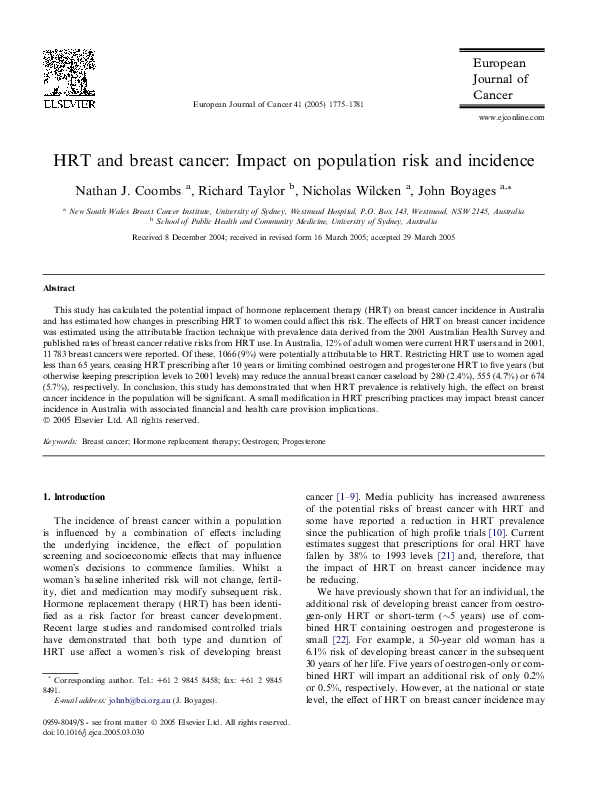 (PDF) HRT and breast cancer: Impact on population risk and incidence
