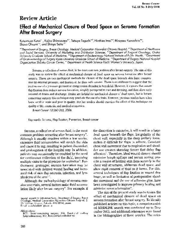 (PDF) Effect of mechanical closure of dead space on seroma formation ...