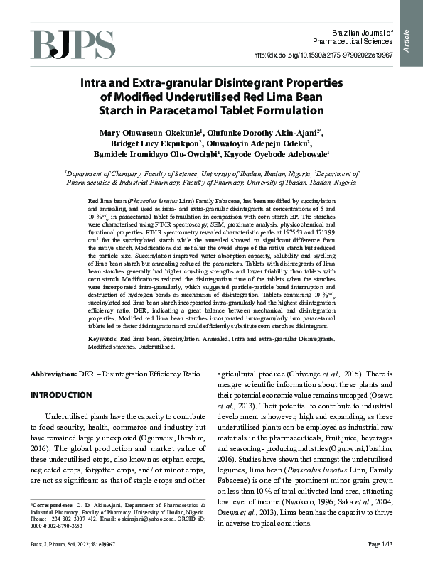 (PDF) Intra and Extra-granular Disintegrant Properties of Modified ...