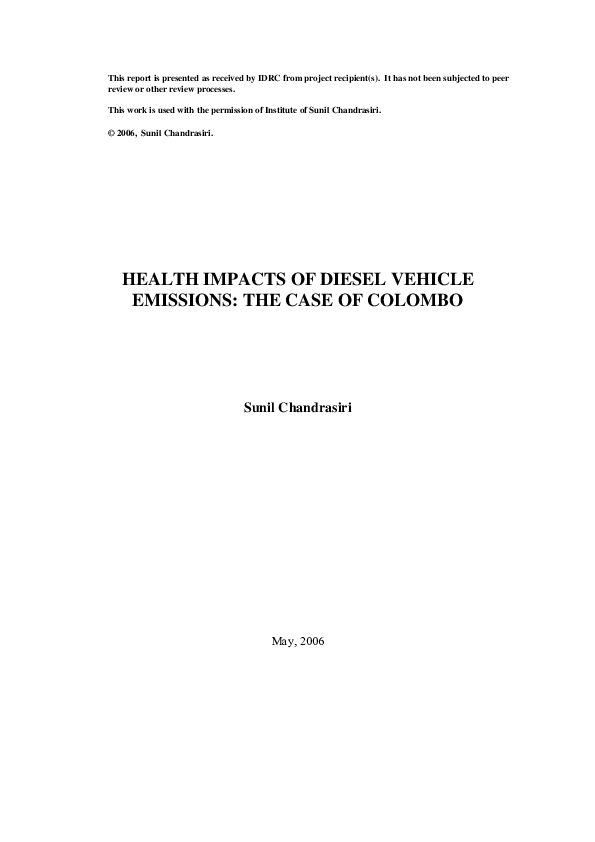 (PDF) Health Impacts of Diesel Vehicle Emissions: The Case of Colombo