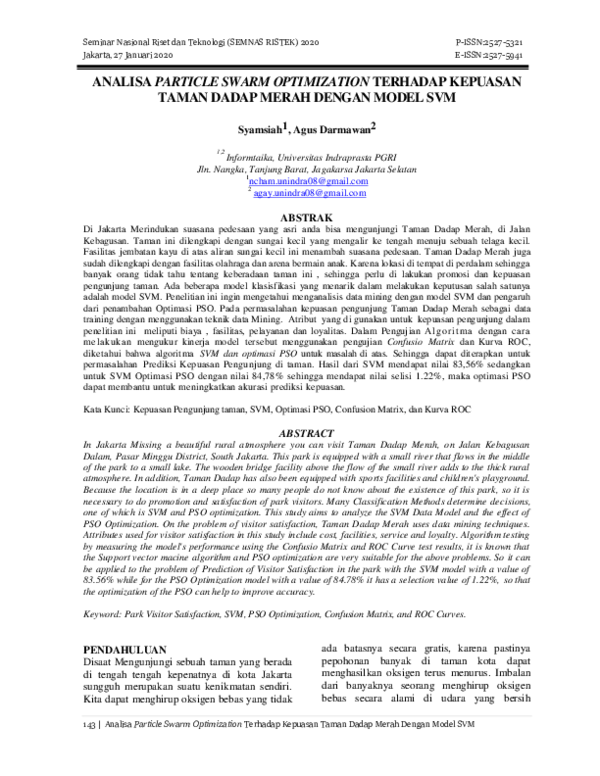 Pdf Analisa Particle Swarm Optimization Terhadap Kepuasan Taman Dadap