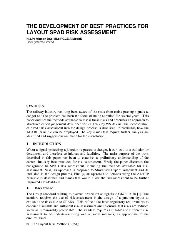 Pdf The Development Of Best Practices For Layout Spad Risk Assessment