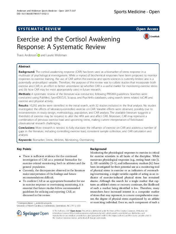 (PDF) Exercise and the Cortisol Awakening Response: A Systematic Review
