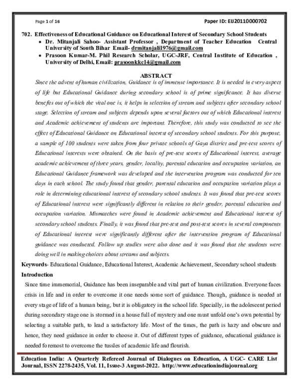 (PDF) Effectiveness of Educational Guidance on Educational Interest of ...