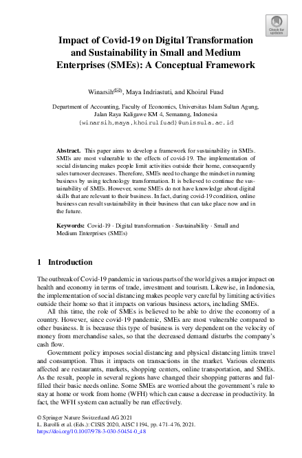 (PDF) Impact of Covid-19 on Digital Transformation and Sustainability in Small and Medium ...