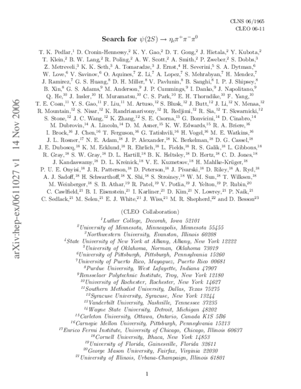 (PDF) Search for psi(2S) —> eta(c) pi+ pi- pi0 | Steve Gray - Academia.edu