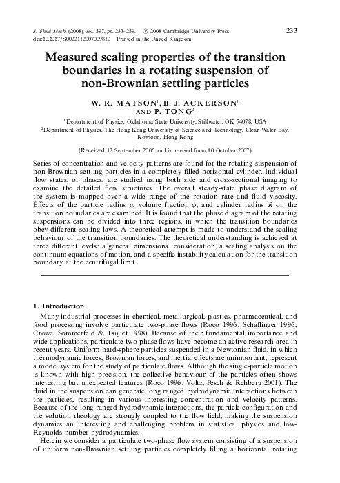 Pdf Measured Scaling Properties Of The Transition Boundaries In A Rotating Suspension Of Non