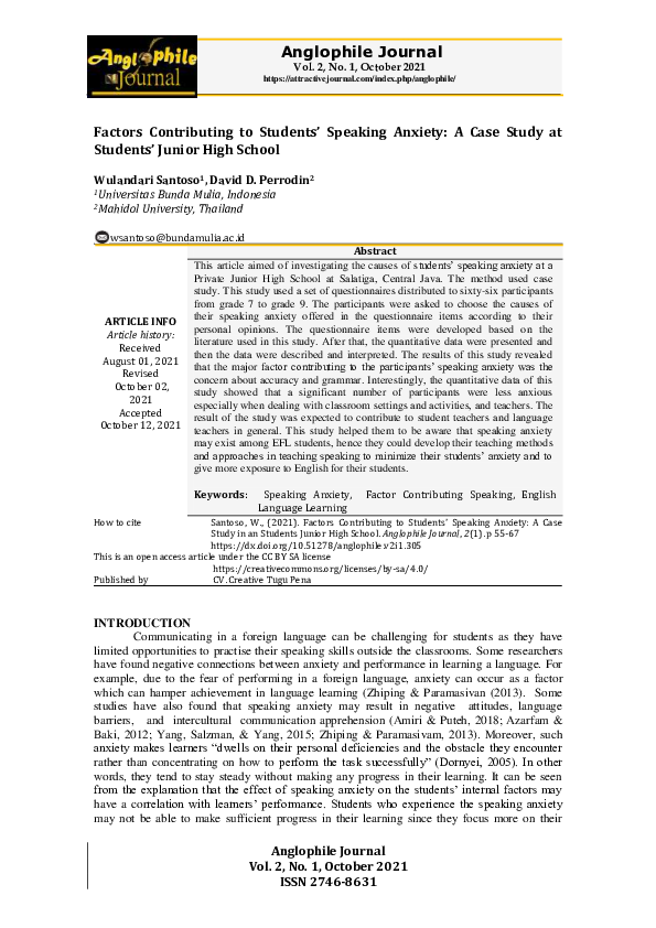 (PDF) Factors Contributing to Students’ Speaking Anxiety: A Case Study ...