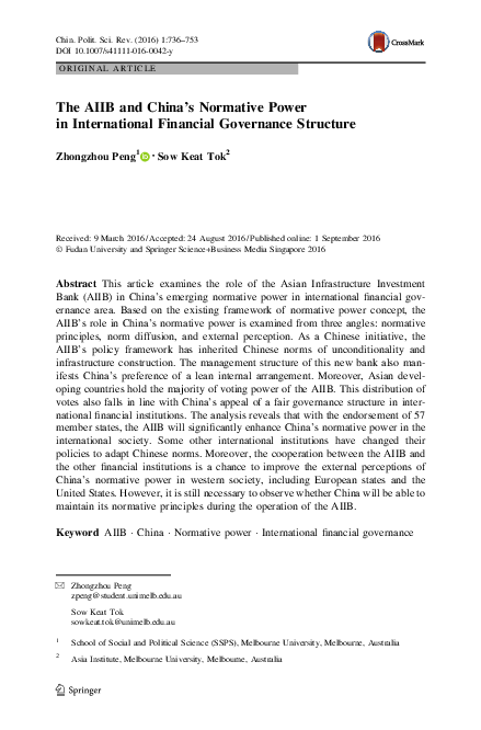 (PDF) The AIIB and China’s Normative Power in International Financial Governance Structure
