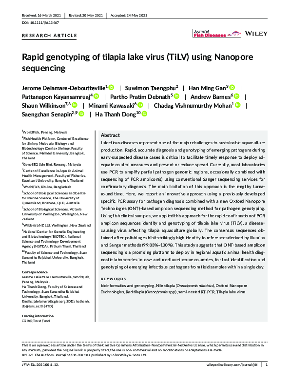 (PDF) Rapid genotyping of tilapia lake virus (TiLV) using Nanopore ...