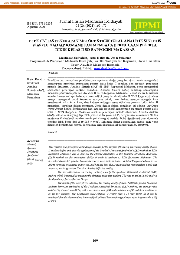 (PDF) Efektivitas Penerapan Metode Struktural Analitik Sintetis (Sas ...