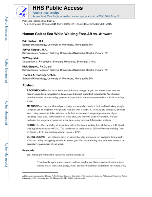 (PDF) Human gait at sea while walking fore-aft vs. athwart