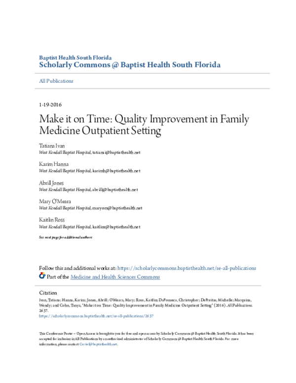 (PDF) Make it on Time: Quality Improvement in Family Medicine ...
