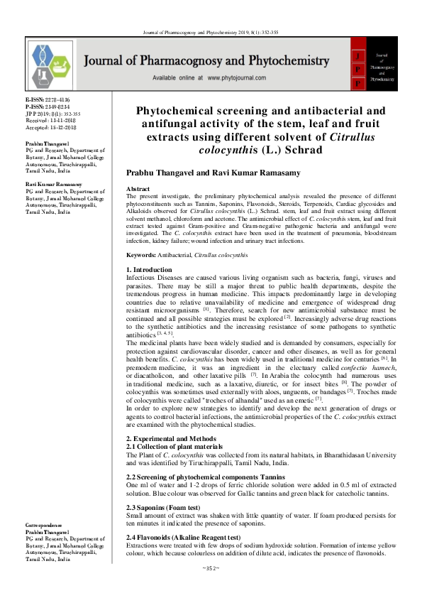 (PDF) Phytochemical screening and antibacterial and antifungal activity of the stem, leaf and ...