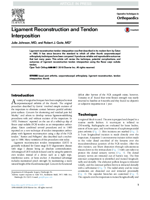 (PDF) Ligament Reconstruction and Tendon Interposition for Thumb Basal ...