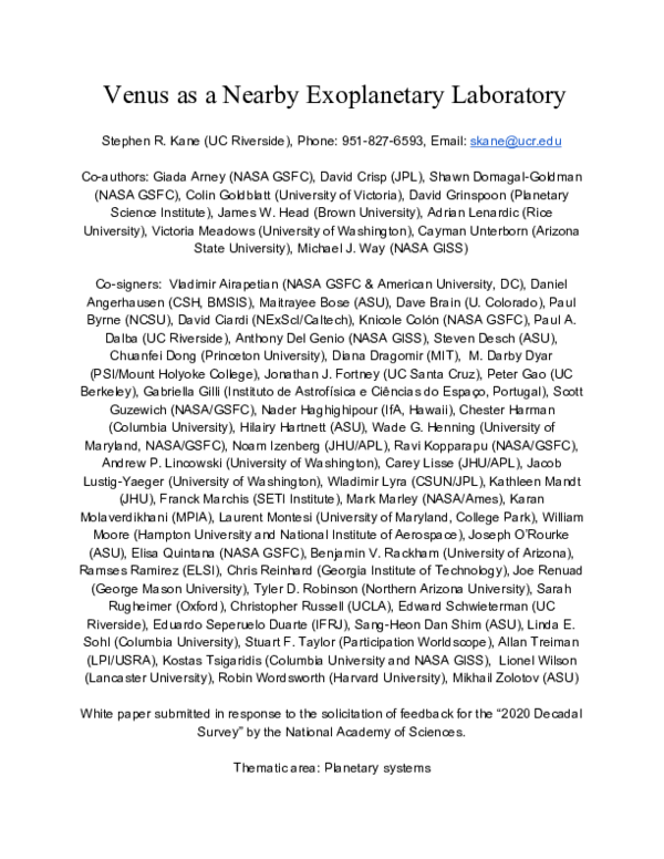 (PDF) Venus as a Nearby Exoplanetary Laboratory