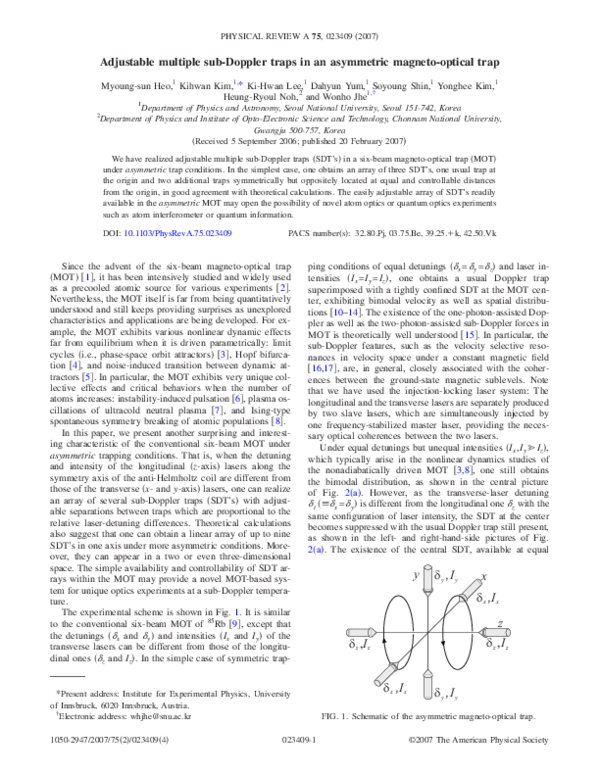 (PDF) Adjustable multiple sub-Doppler traps in an asymmetric magneto-optical trap | Heung-Ryoul ...
