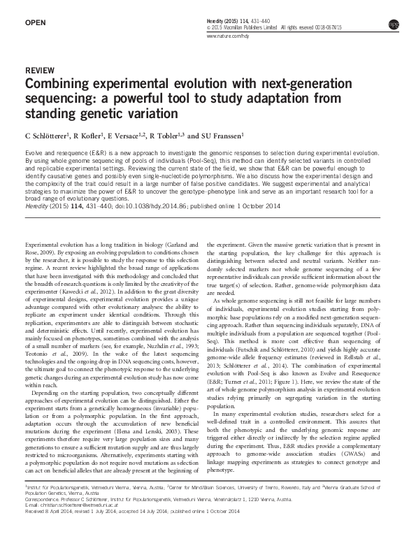 (PDF) Combining experimental evolution with next-generation sequencing: a powerful tool to study ...