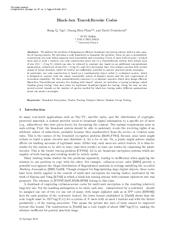 (PDF) Black-Box Trace&Revoke Codes