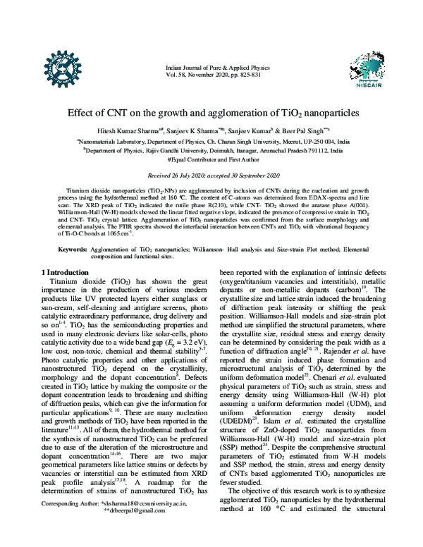 (PDF) Effect of CNT on the growth and agglomeration of TiO2 ...