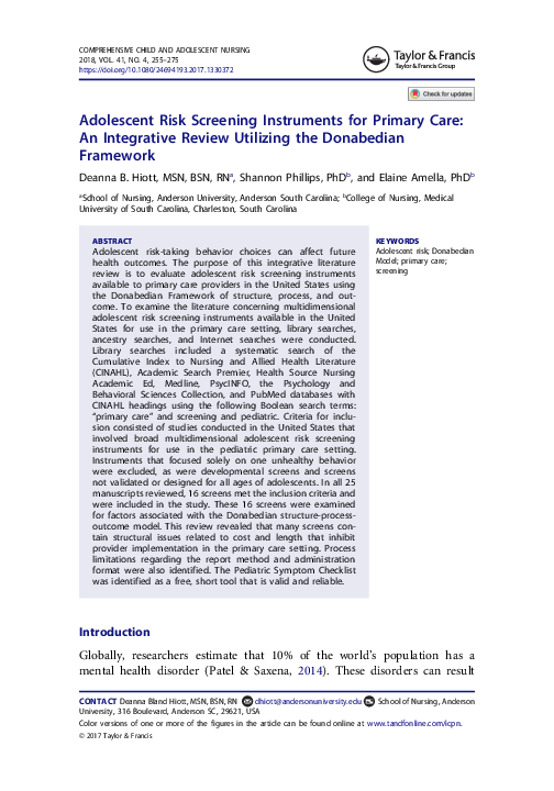 (PDF) Adolescent Risk Screening Instruments for Primary Care: An ...