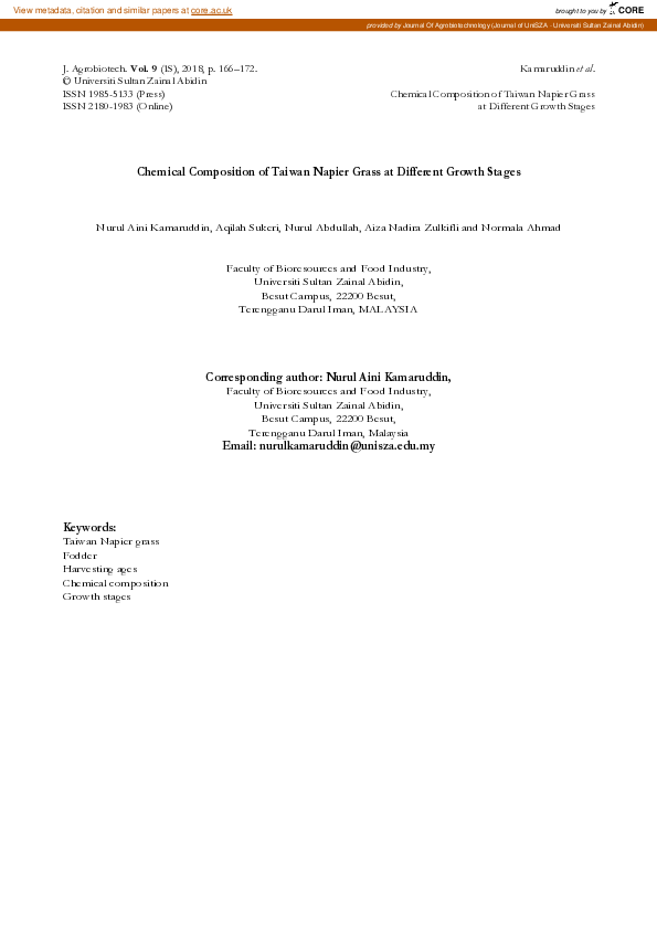 (PDF) Chemical Composition of Taiwan Napier Grass at Different Growth ...