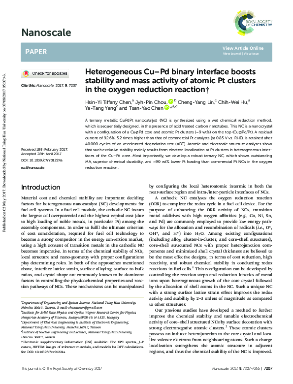 (PDF) Heterogeneous Cu-Pd binary interface boosts stability and mass ...