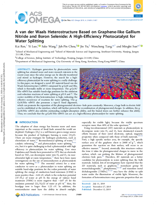 (PDF) High-Efficiency Water Splitting with g-GaN/BSe