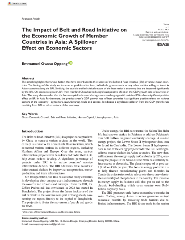 (PDF) The Impact of Belt and Road Initiative on the Economic Growth of ...