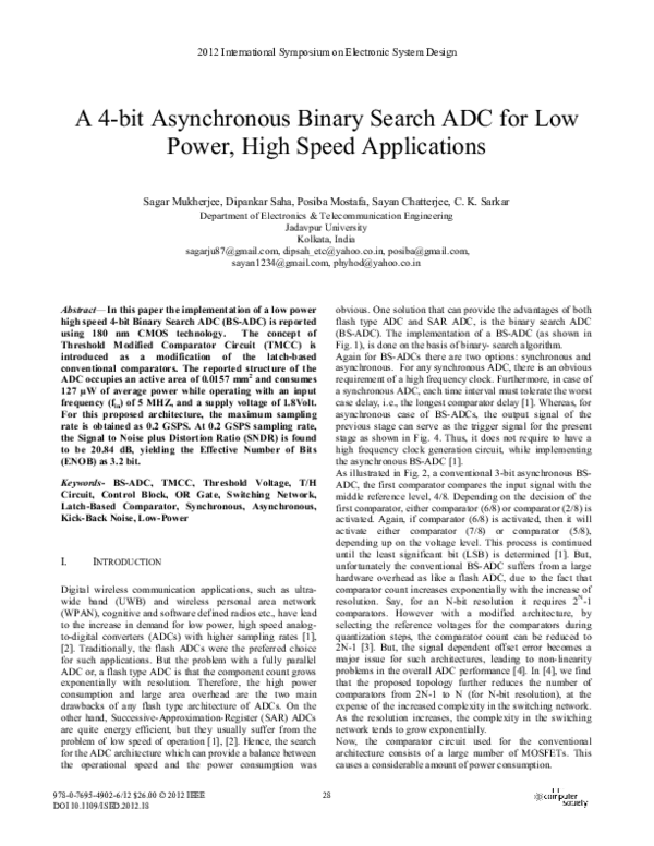 Pdf A 4 Bit Asynchronous Binary Search Adc For Low Power High Speed Applications 