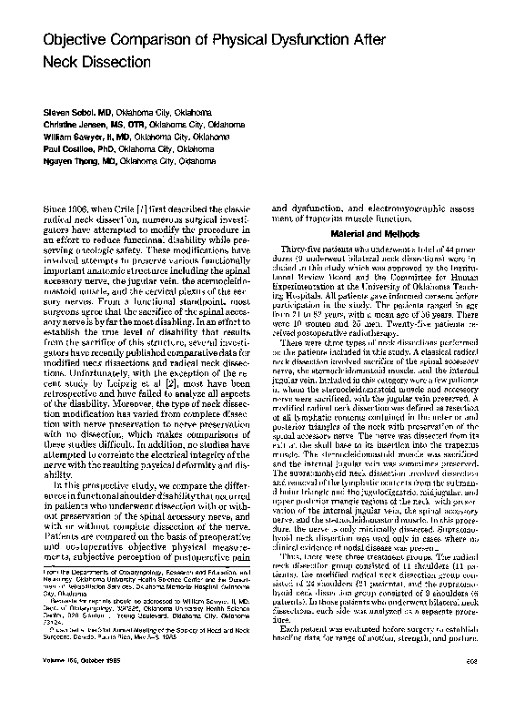 (PDF) Objective comparison of physical dysfunction after neck dissection