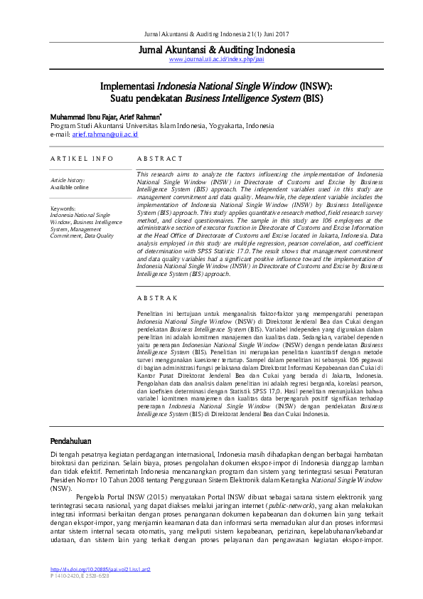 (PDF) Implementasi Indonesia National Single Window (INSW): Suatu ...