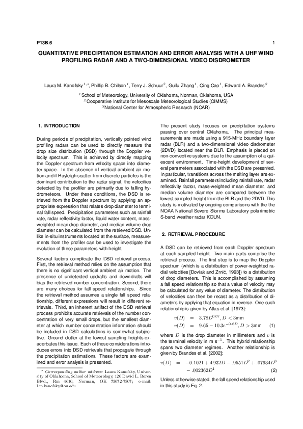 Pdf Quantitative Precipitation Estimation And Error Analysis With A Uhf Wind Profiling Radar