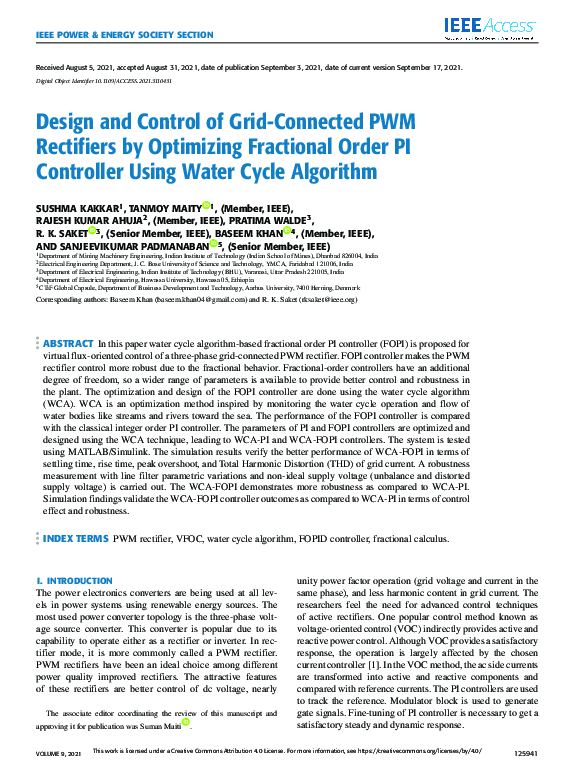 Design And Control Of Grid Connected Pwm Rectifiers By Optimizing Fractional Order Pi Controller